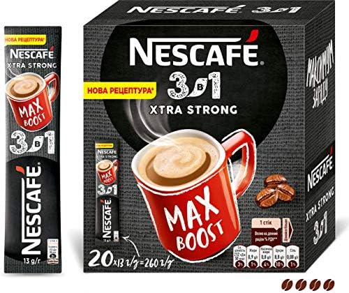 Nescafe 3 in 1 Coffee Xtra Strong Max Boost 260g 20 Packets, Brown ...