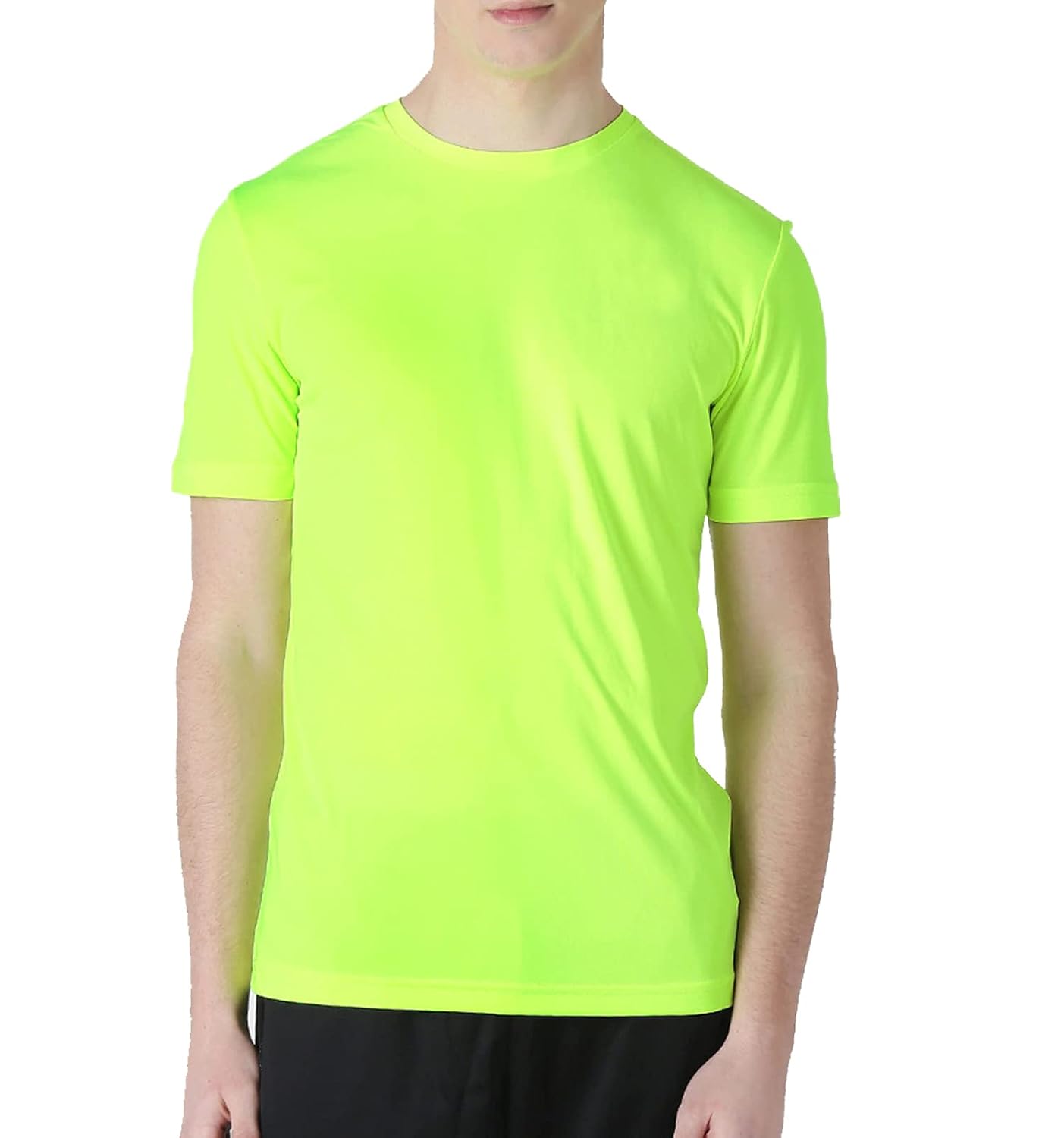 Buy Printjas Men/Unisex Fluorescent Green Solid Round Neck Slim Fit ...