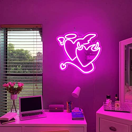 Pink Neon Sign Angel Demon Neon Signs Heart Neon Signs For Bedroom 14 ...