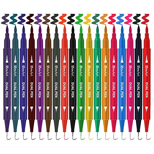 Dual Coloring Pens, 18 Color Dual Brush Pen Art Marker, Double-end ...