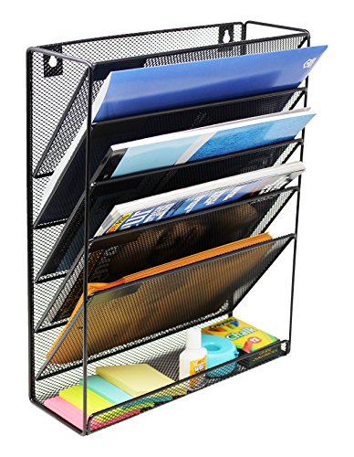Mesh Wall Mounted Hanging Document & File Organizer - 5 Compartment ...