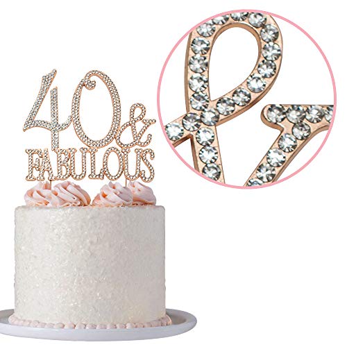40 Cake Topper - Premium Rose Gold Metal - 40 and Fabulous - 40th ...