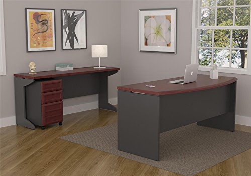 Altra Pursuit Office Set with Mobile File Cabinet Bundle, Cherry/Gray