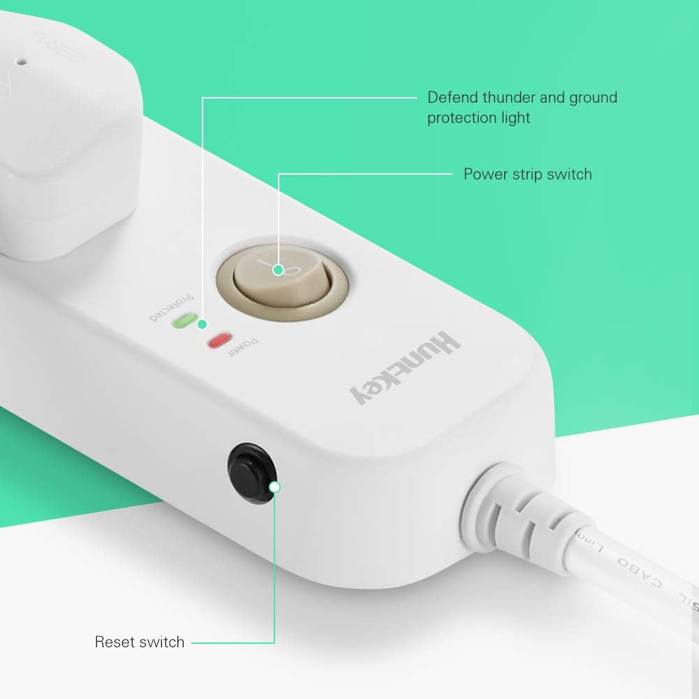 HUNTKEY Extension Lead with USB Ports Surge Protection Power Strip ...