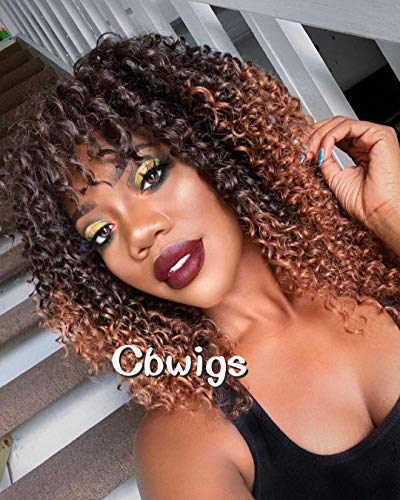 CBWIGS Fiber Hair Afro Kinky Curly Synthetic Lace Front Wigs Two Tone Ombre Brown Long Fluffy ...