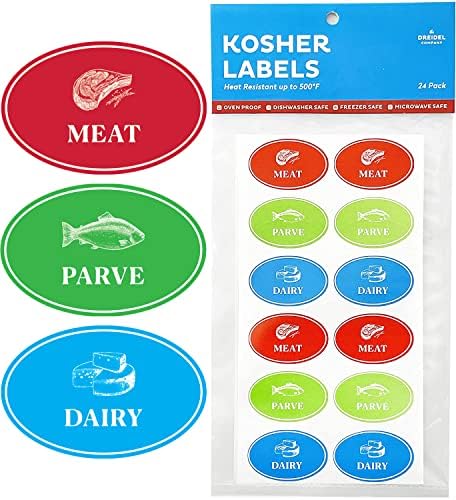 Assorted Kosher Labels, 16 Blue Dairy, 16 Red Meat, 16 Green Parve ...
