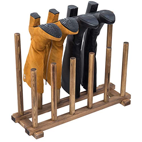 MyGift Dark Brown Wood Boot Rack Organizer Tall Boots Inverter Holder ...