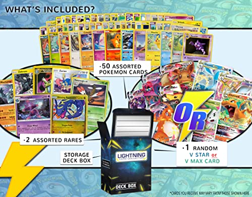 Lightning Card Collection Vmax Pack: 50 Assorted Cards, 2 Rare Cards, 1 ...