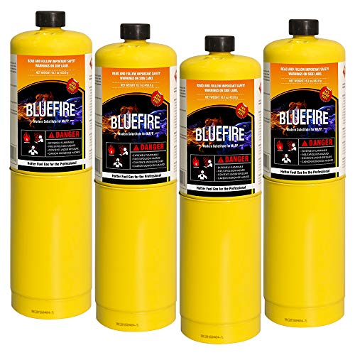 Pack of 4, BLUEFIRE Modern MAPP Gas Cylinder, 14.1 oz, 99.9% High ...