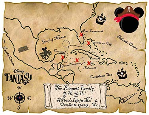 Amazon.com: Caribbean Pirate Map Magnet for Disney Cruise : Handmade ...