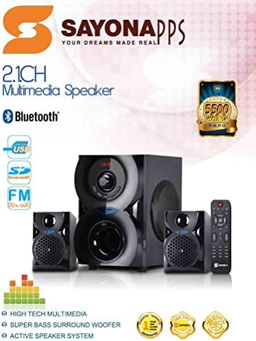 Sayona 2.1CH Multimedia Speaker with Subwoofer USB SD FM LED Remote ...