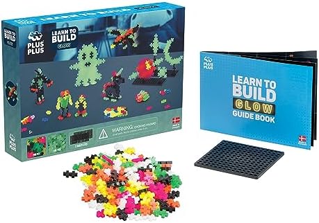 Plus-Plus - Learn to Build, Glow in The Dark - Construction Building STEM – Interlocking Mini ...