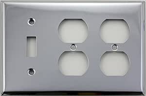 Polished Chrome 3 Gang Wall Plate - 1 Single Toggle 2 Duplex Outlets ...