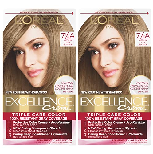 L'Oreal Paris Excellence Creme Permanent Hair Color, 7.5A Medium Ash ...