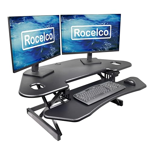 Rocelco 46" Height Adjustable Corner Standing Desk Converter - Quick ...