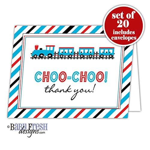 Amazon.com: Train Themed Thank You Card - Set of 20 Folded cards with ...