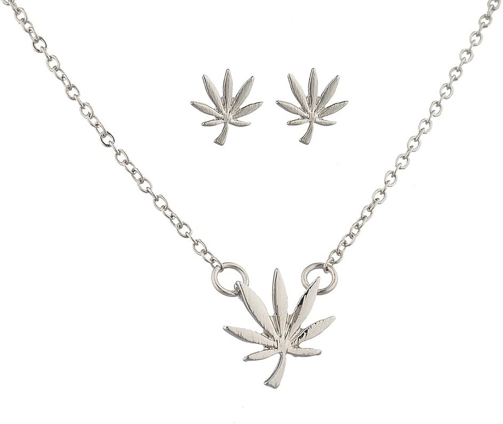 Amazon.com: Lux Accessories Silvertone Marijuana Weed Symbol Necklace ...