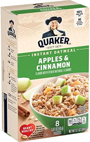 Quaker Instant Oatmeal, Apples & Cinnamon, 1.51oz Packets (8 Pack ...