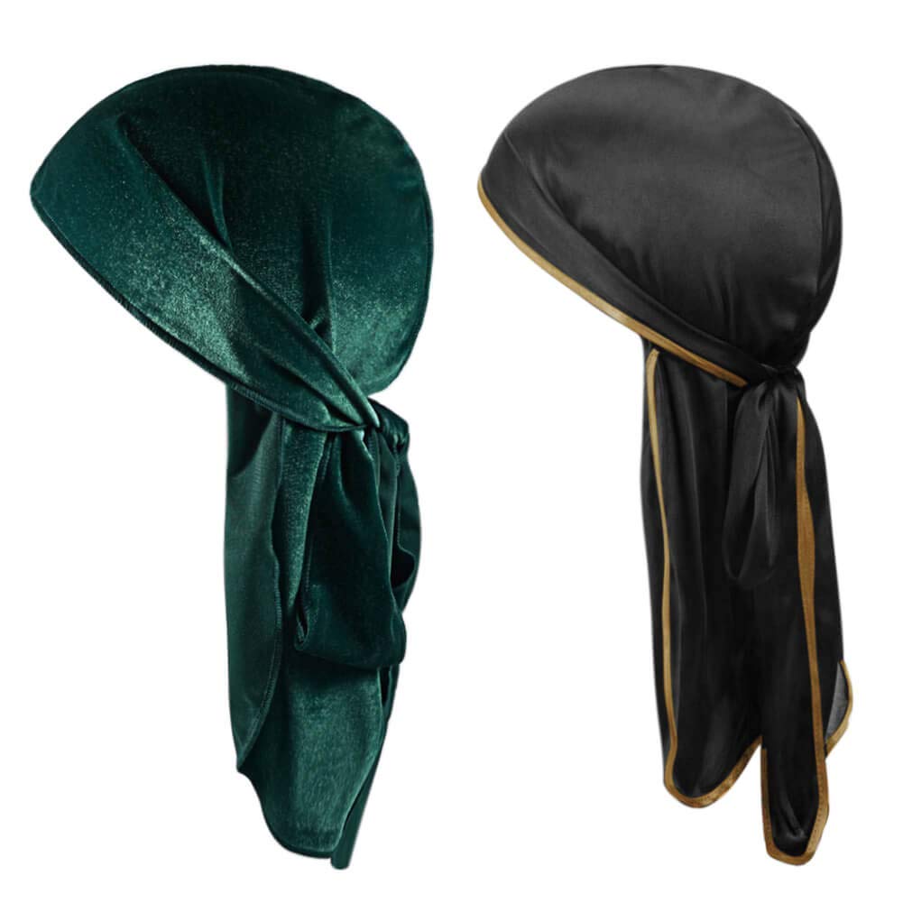 Cridoz 2 Pieces Velvet Durag Silky Durag Cap for Men 360 Waves, Mens ...