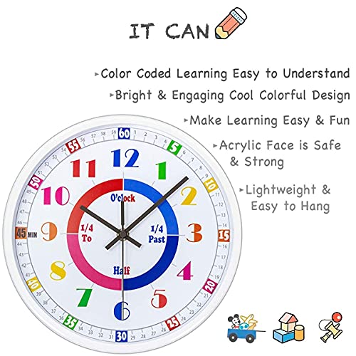 Telling Time Teaching Wall Clock, Silent Movement, Educational Wall ...
