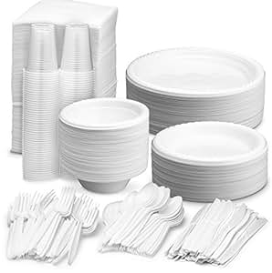 Amazon.com: [100 Sets] Disposable Plastic Dinnerware - White Party ...