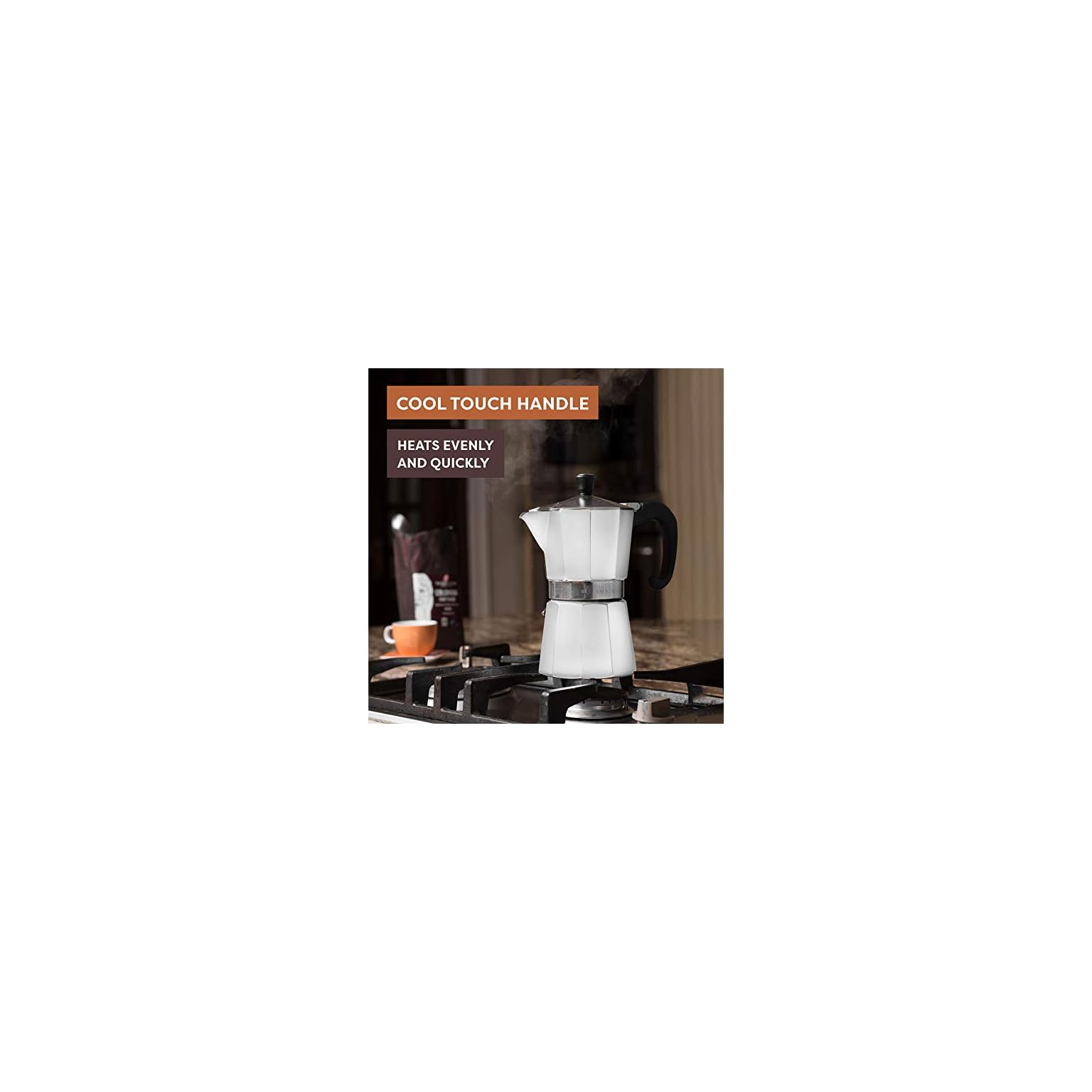 Bellemain Stovetop Espresso Maker Moka Pot (White, 6 Cup) - Bellemain