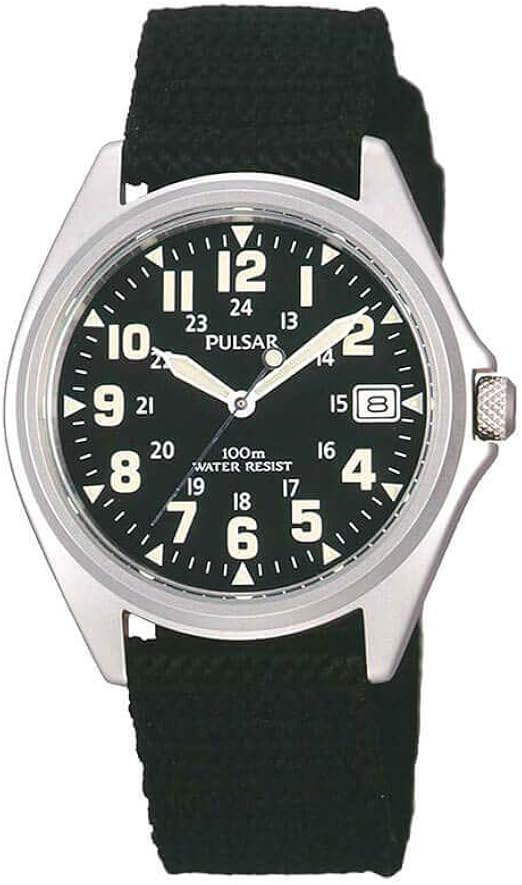 Pulsar by Seiko Army Sports Unisex illumines Dial Black Fabric Strap ...