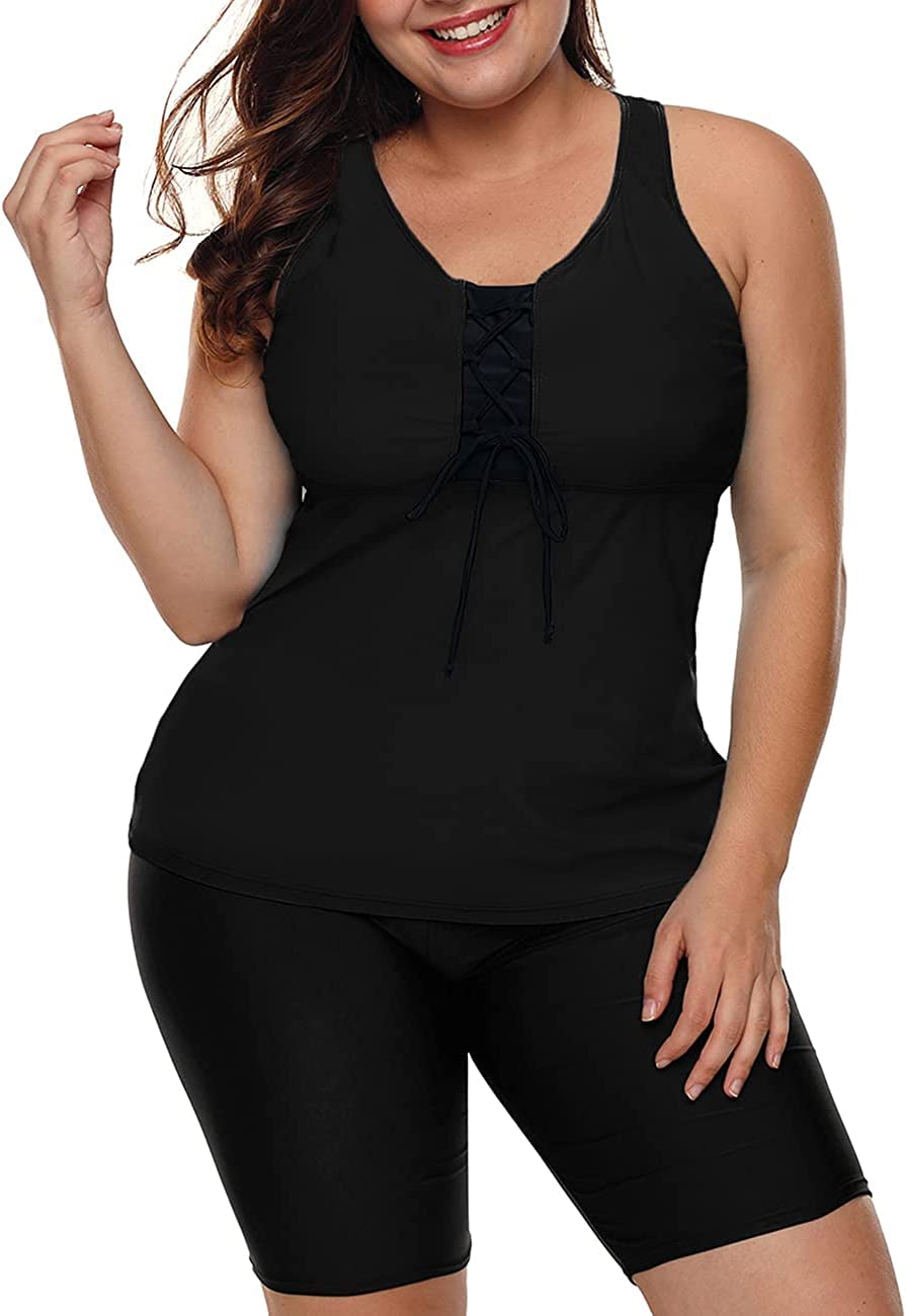 LALAGEN Womens 2025 Plus Size Tankini Swimsuits Rash Guard Capris ...