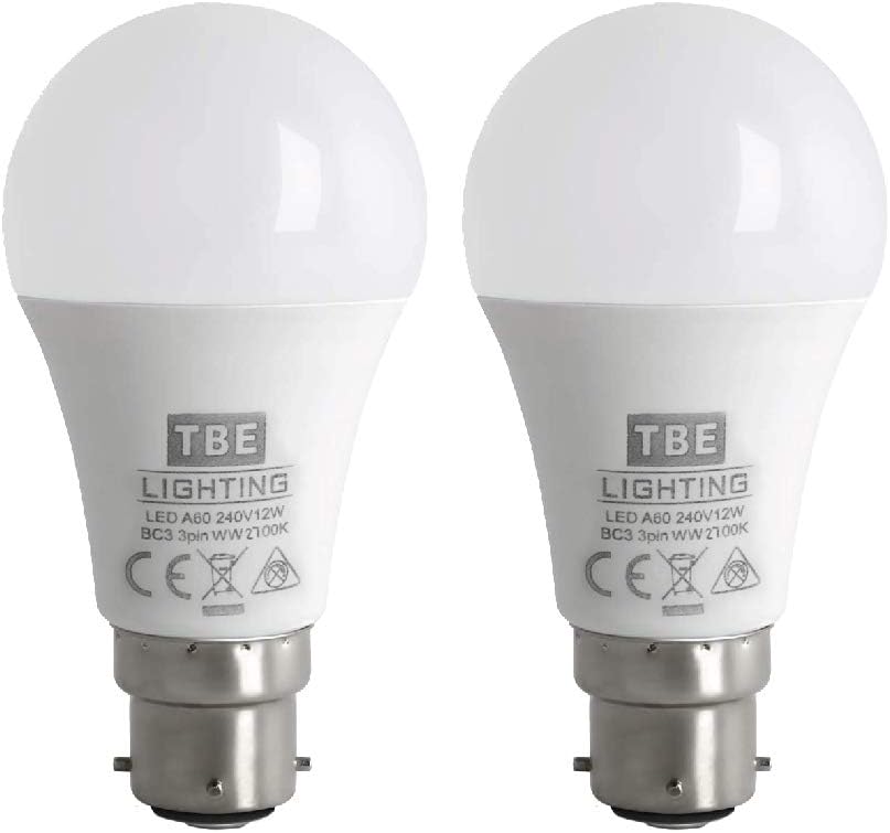 TBE Lighting BC3 3 PIN LED Bulbs – 2 Pack – 12w Non-DIMMABLE Energy ...