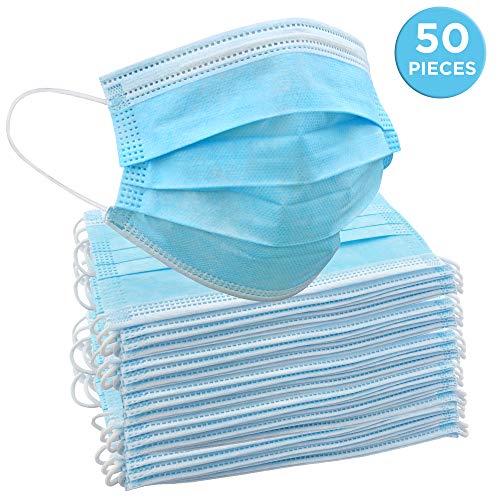 Jumbl Face Mask [50 Pack] Single Use Disposable Blue Face Mask, 3-Ply ...