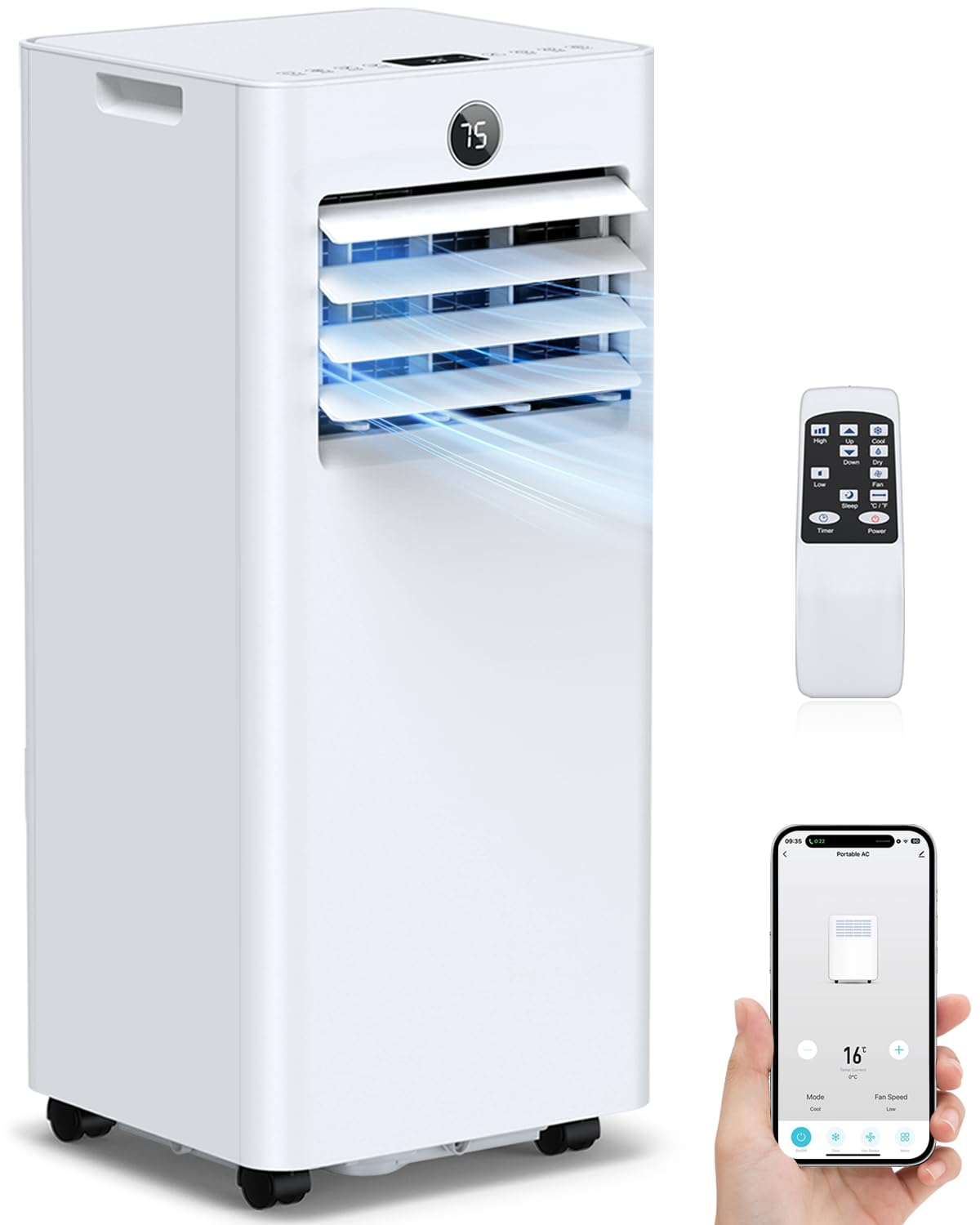 Portable Air Conditioners 16,000-Btu, 5-in-1 Wifi Portable AC Unit with ...