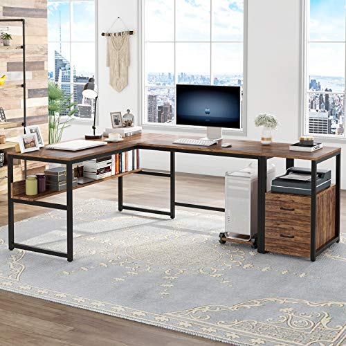 Tribesigns 70 Inch Modern L-Shaped Desk with Bookcase and Cabinet, L ...