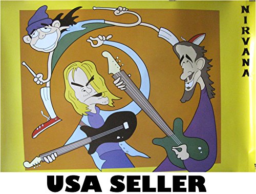 Buy Nirvana cartoon HTF 34 x 23.5 Kurt Cobain Dave Grohl Krist ...