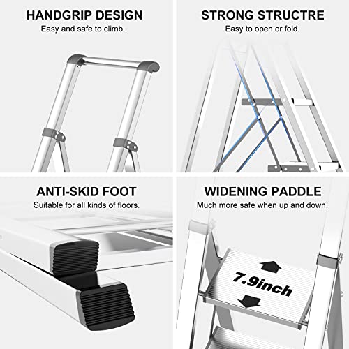 4 Steps Lightweight Aluminum Ladder Folding Step Stool Stepladders with ...