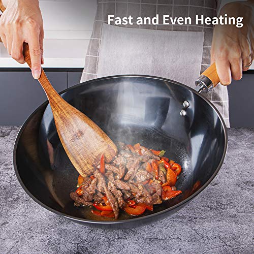 Wok Pan, 12 inch High Carbon Steel Wok, Chemical-free Stir Fry Pan with ...