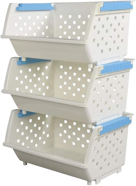 Fosly 3 Tier Large Plastic Stacking Storage Basket Bin, White: Amazon ...