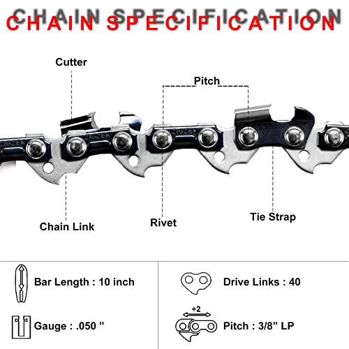 ZIGZEK 3-Pack 10 Inch Chainsaw Chain 40 Drive Links, 3/8" Low Profile ...