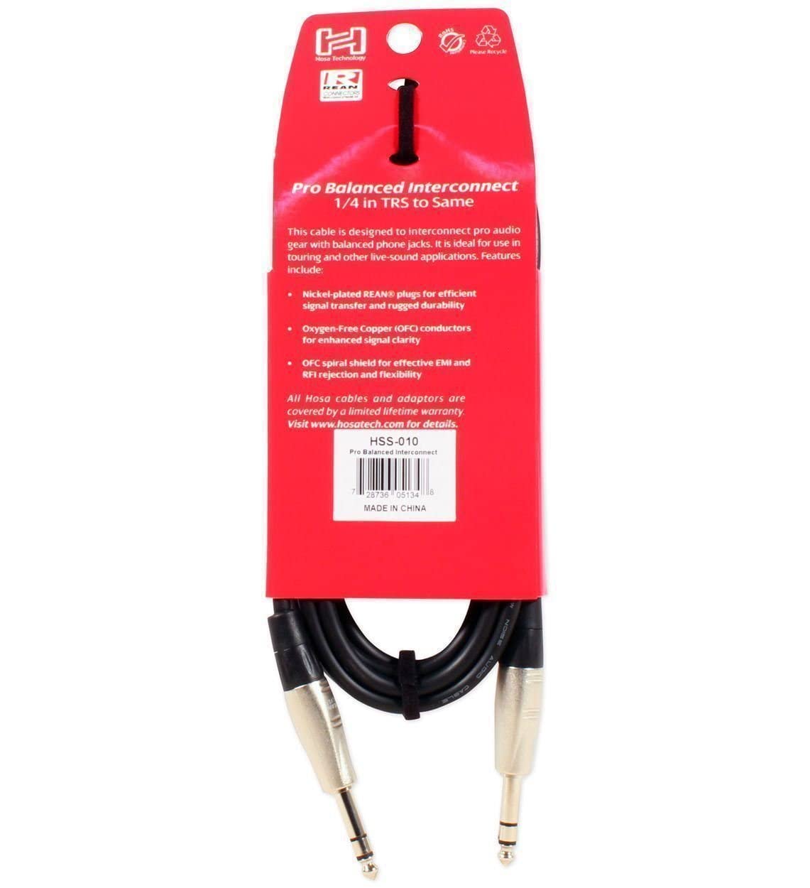 Hosa HSS-010 REAN 1/4" TRS To REAN 1/4" TRS Pro Balanced Interconnect ...