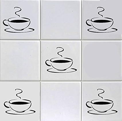 12X COFFEE CUP TILE STICKERS TO FIT 6 inch TILES KITCHEN WALL ART SHOP ...