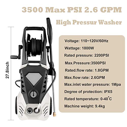 Power Washer 3500 PSI 2.6 GPM Electric Pressure Washer with Spray Gun ...