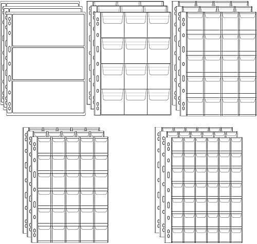 15 Sheets Plastic Coin Pocket Pages 5 Sizes Standard 9-Hole Coin Money ...