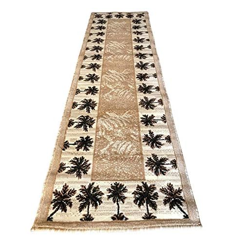 Palm Tree Modern Runner Area Rug Tropical Beige & Green Design 729 (2 ...