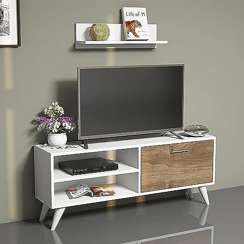 Hearmes wood work MDF TV table - white 120 cm with a brown shelf price ...