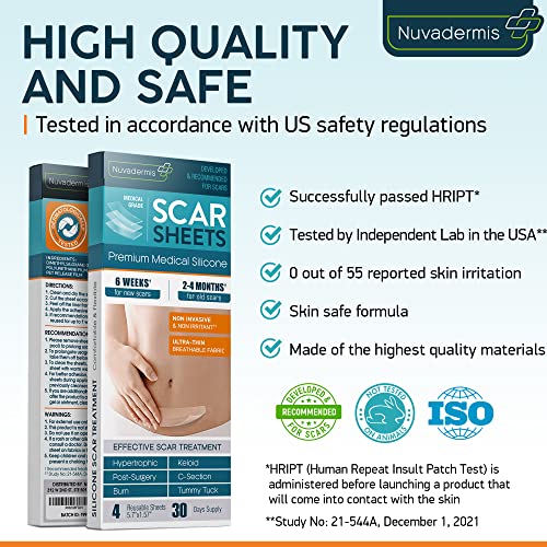 NUVADERMIS Silicone Scar Sheets, Tape, Strips - USA Tested - Healing ...