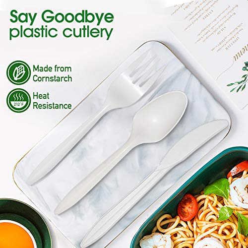 300Pcs Biodegradable Disposable Dinnerware Set, Microwavable Eco ...