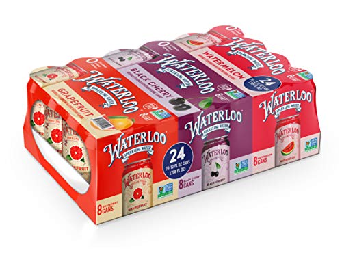 Waterloo Sparkling Water Variety Pack, 12 Fl Oz Cans, Pack of 24, 8 x Grapefruit, 8 x Black ...