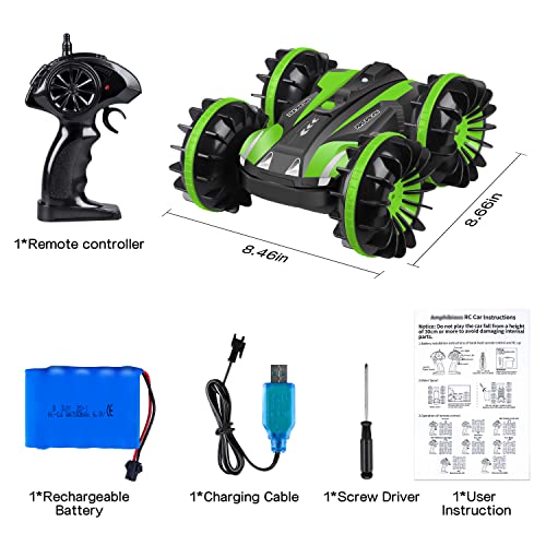 YEZI Amphibious RC Stunt Car for Kids 2.4 GHz 4WD Remote Control Boat Waterproof RC Monster ...