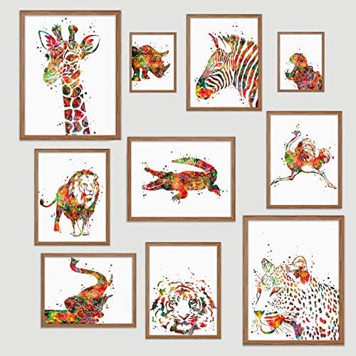 Amazon.com: Safari Animals Watercolor Poster Set of 10 Animal Nursery ...