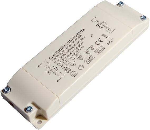 Transmedia Halogen-Trafo 230/12V/35-105W, Überlastungsschutz, Temperatursicherung, nicht dimmbar ...
