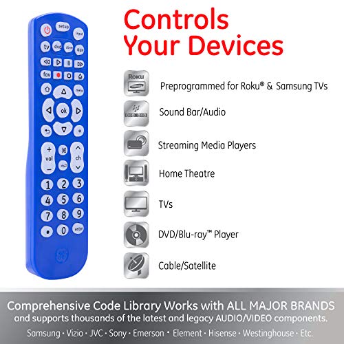 GE Backlit Universal Remote Control for Samsung, Vizio, LG, Sony, Sharp ...
